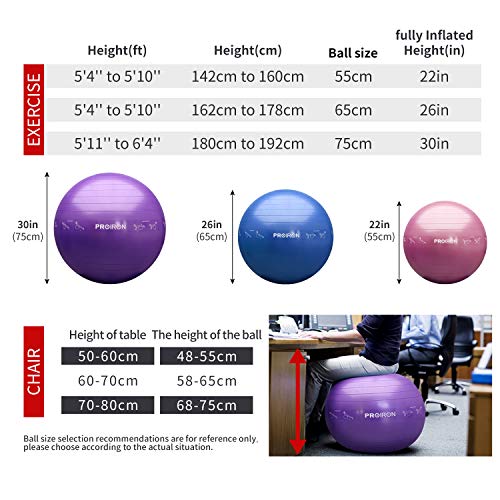 PROIRON Extra Thick Exercise Ball with Postures Shown, Yoga Ball 55cm